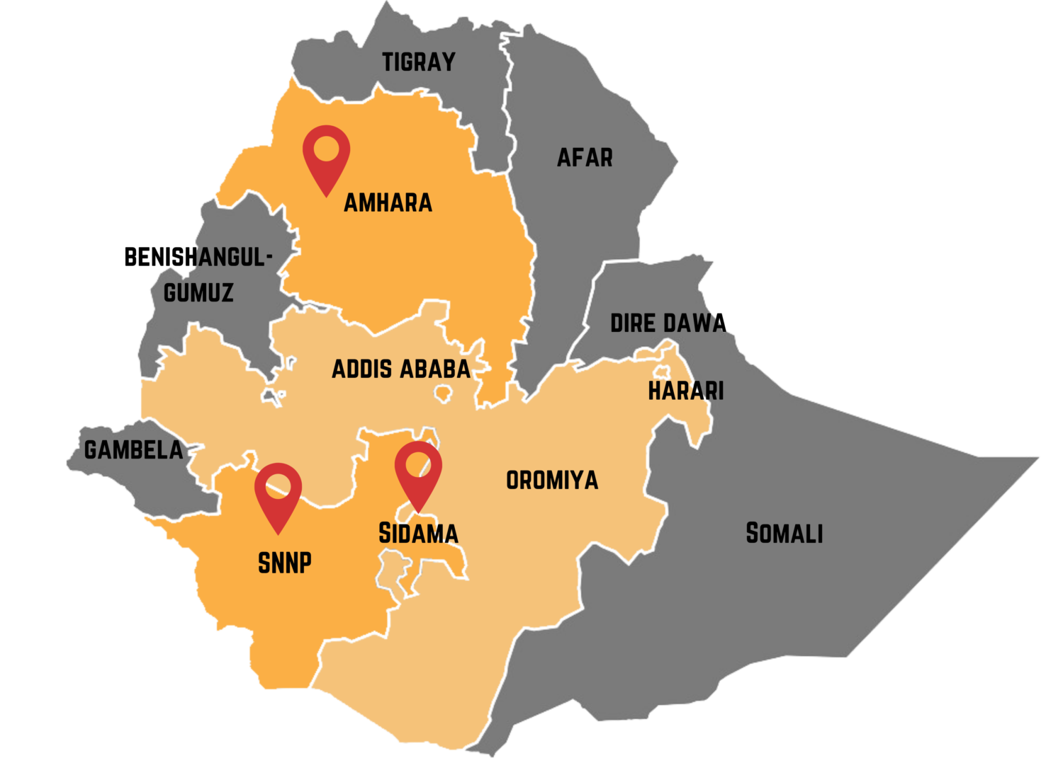 Ethiopia region map transparent background - Kyeema Foundation